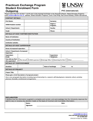 Fillable Online Practicum Exchange bProgramb Student Enrolment Form Outgoing Fax Email Print ...