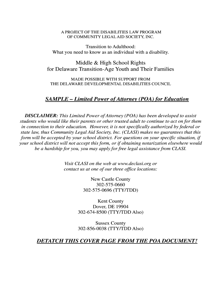 Fillable Online transition declasi Sample limited Educational POA ...
