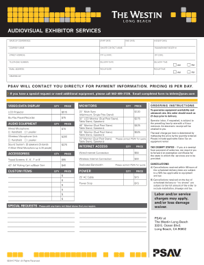Fillable Online conferences upcea Exhibitor Audio Visual Order Form ...