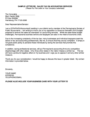 Fillable Online SAMPLE LETTER RE: SALES TAX ON ACCOUNTING SERVICES Fax ...
