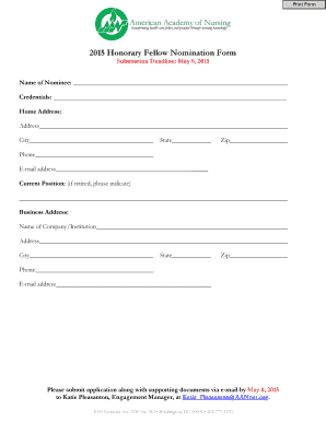 Fillable Online aannet B2015b Honorary Fellow Nomination Form Fax Email ...