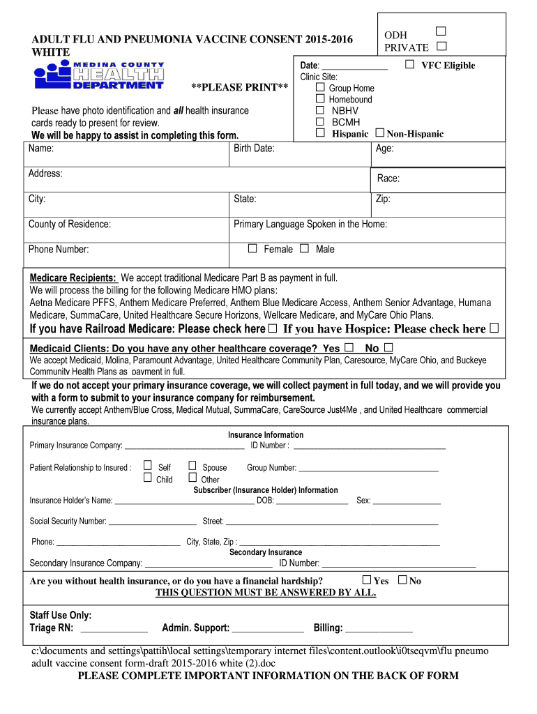 Fillable Online mcbdd FLU OR PNEUMONIA VACCINE CONSENT - mcbdd Fax ...