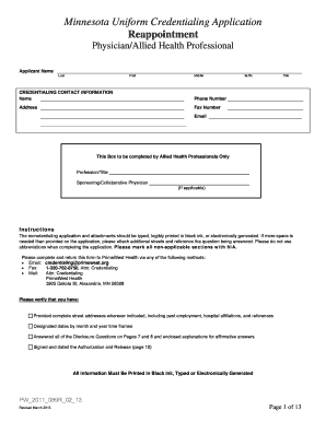 Fillable Online primewest Minnesota Uniform Credentialing bApplicationb ...