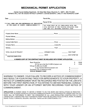 Fillable Online MECHANICAL PERMIT APPLICATION Submit Form Hardee County ...