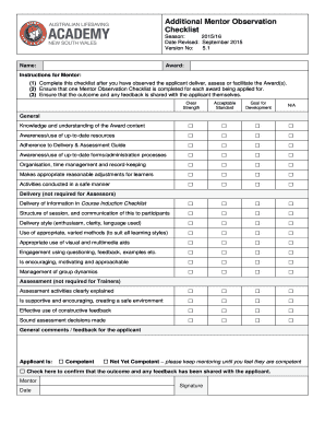 Fillable Online Additional Mentor Observation Checklist - Surf Life ...