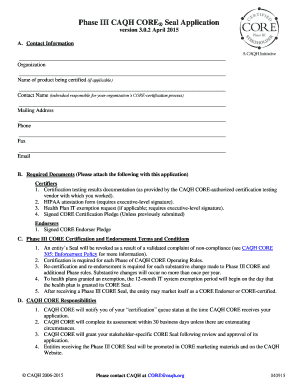 Fillable Online caqh Phase III CAQH CORE Seal Application version 3 Fax ...