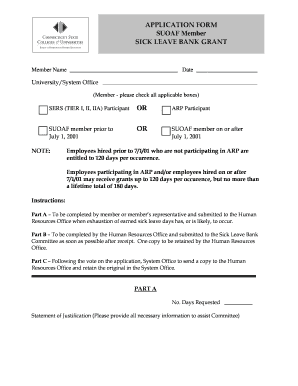 Fillable Online SUOAF Sick Leave Bank Grant bApplicationb Form pdf Fax Email Print - pdfFiller