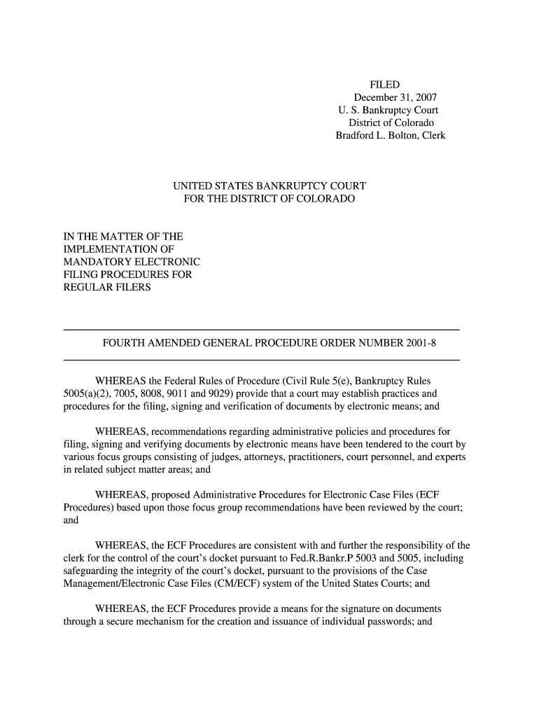 Fillable Online cob uscourts Fourth Amended General Procedure Order GPO ...