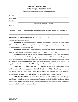 Fillable Online rrc state tx Surety Bond for Surface Mining and ...