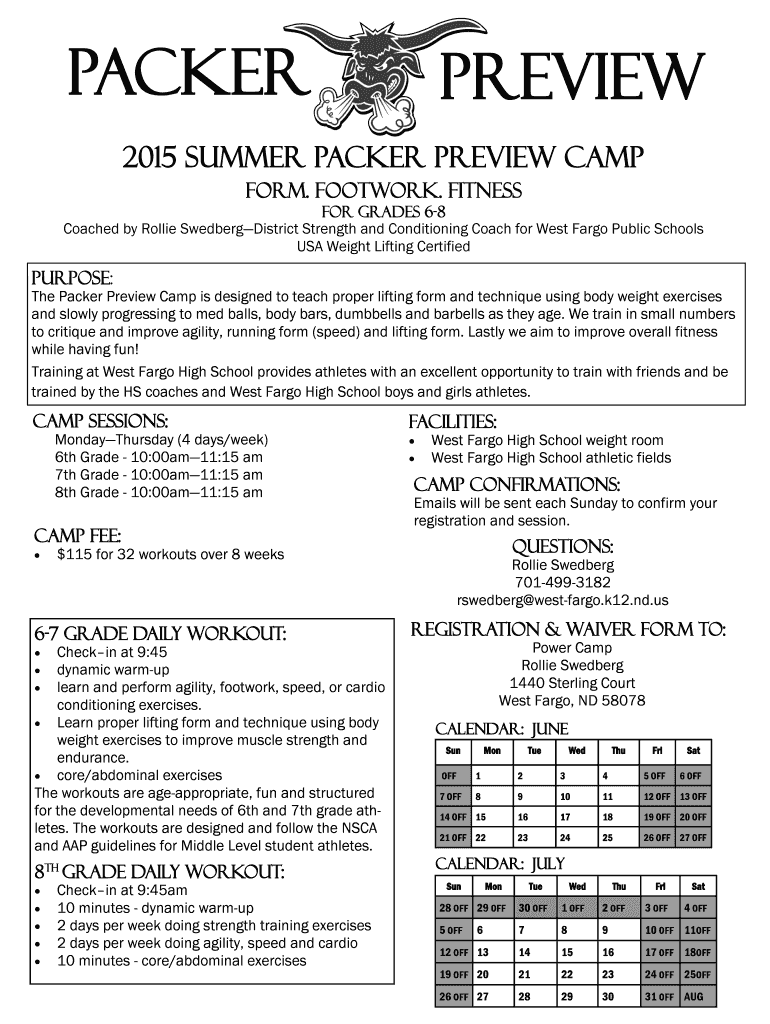 Fillable Online packer Preview 2015 Summer Packer preview Camp Form Fax ...