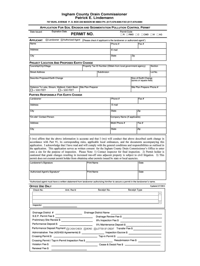 Fillable Online dr ingham BPermitb Application - Drain Commissioner - Ingham County Fax Email ...