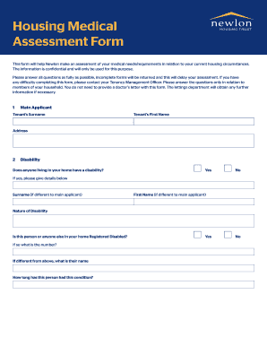 Fillable Online newlon org Housing Medical Assessment Form - Newlon ...