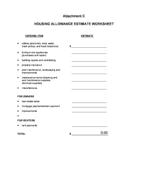 Fillable Online dakotasumc Attachment C HOUSING ALLOWANCE ESTIMATE ...