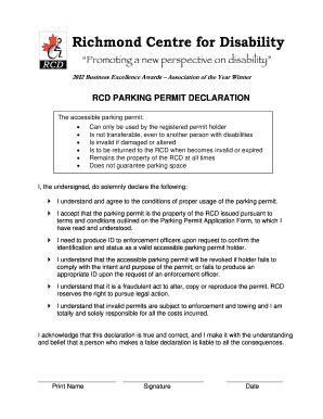 Fillable Online Rcd parking bpermitb declaration - Richmond Centre for Disability Fax Email ...