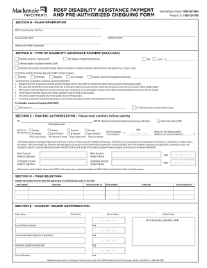 Fillable Online RDSP Disability Assistance Payment and Pre-authorized ...