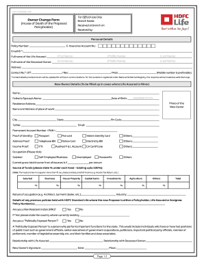 Fillable Online Owner Change Formcdr - HDFC Life Fax Email Print ...