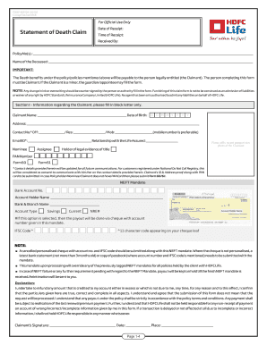 Fillable Online Statement of Death Claim Fax Email Print - pdfFiller