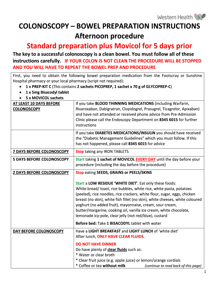 Fillable Online Colonoscopy Bowel Preparation Instructions Fax Email Print Pdffiller