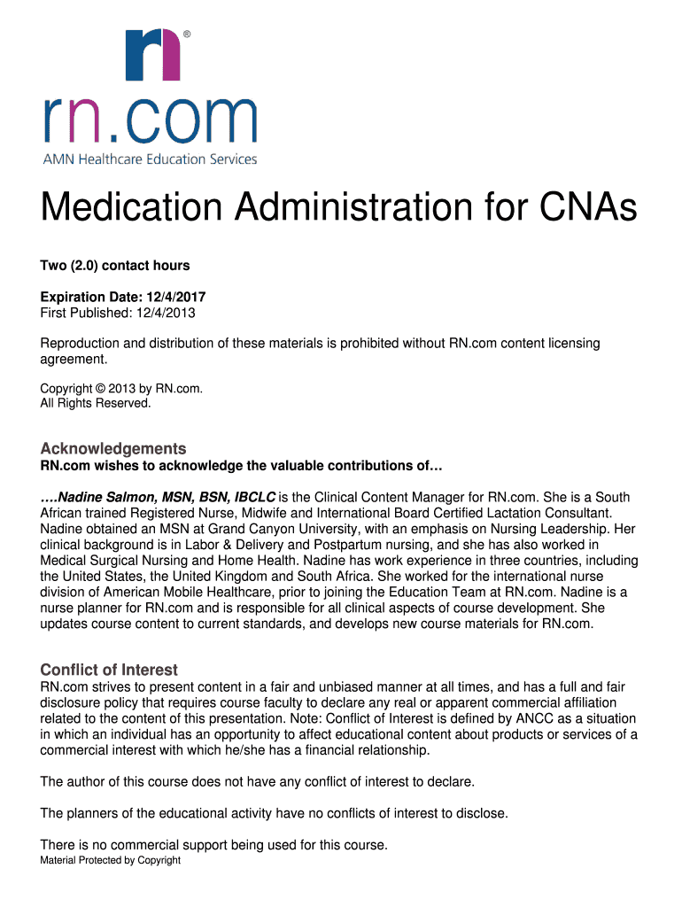Fillable Online Medication Administration for CNAs Fax Email Print ...