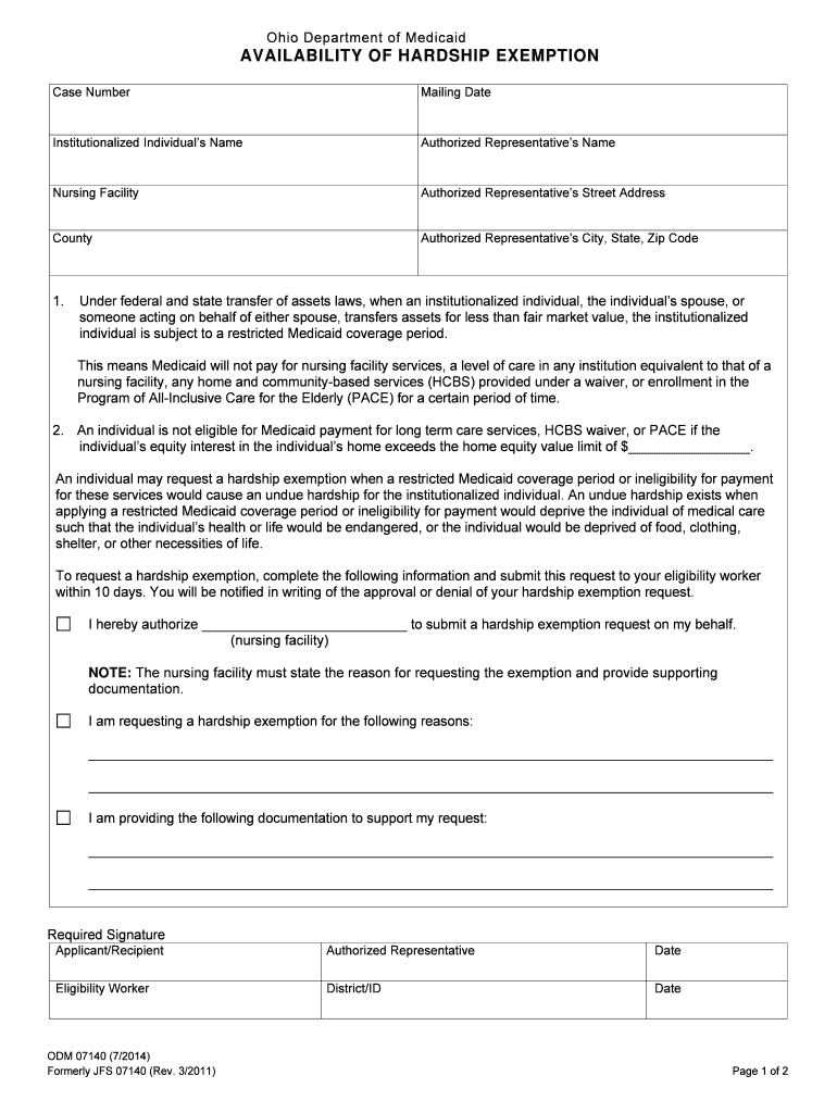 Fillable Online ODM07140 - Availability of Hardship Exemption - Ohio ...