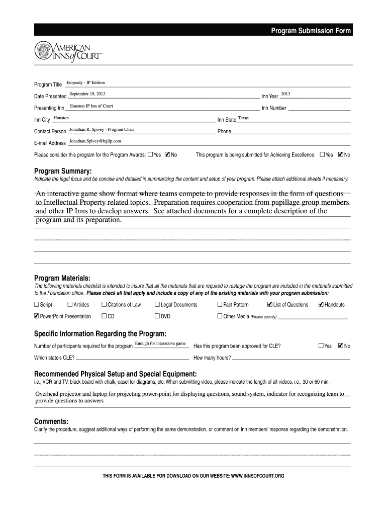 Fillable Online innsofcourt Jeopardy IP Edition - American Inns of Court - innsofcourt Fax Email ...