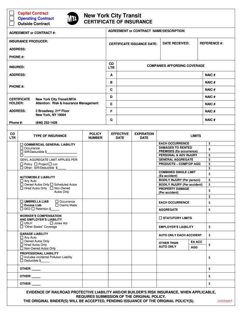 Certificate Of Insurance Moving Fill Out Sign Online DocHub