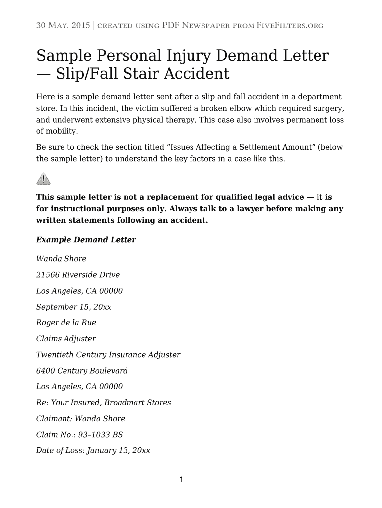 Fillable Online Sample Personal Injury Demand Letter Fax Email Print ...