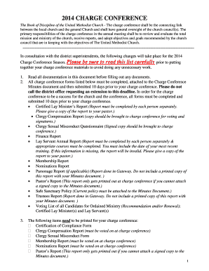 Fillable Online bwcumc 2014 CHARGE CONFERENCE The Book of Discipline of ...