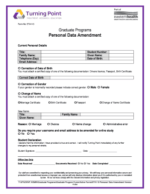 Fillable Online Personal Data Amendment Form - Turning Point Fax Email ...