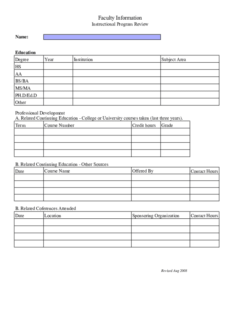 Fillable Online Faculty Information form.xls Fax Email Print - pdfFiller