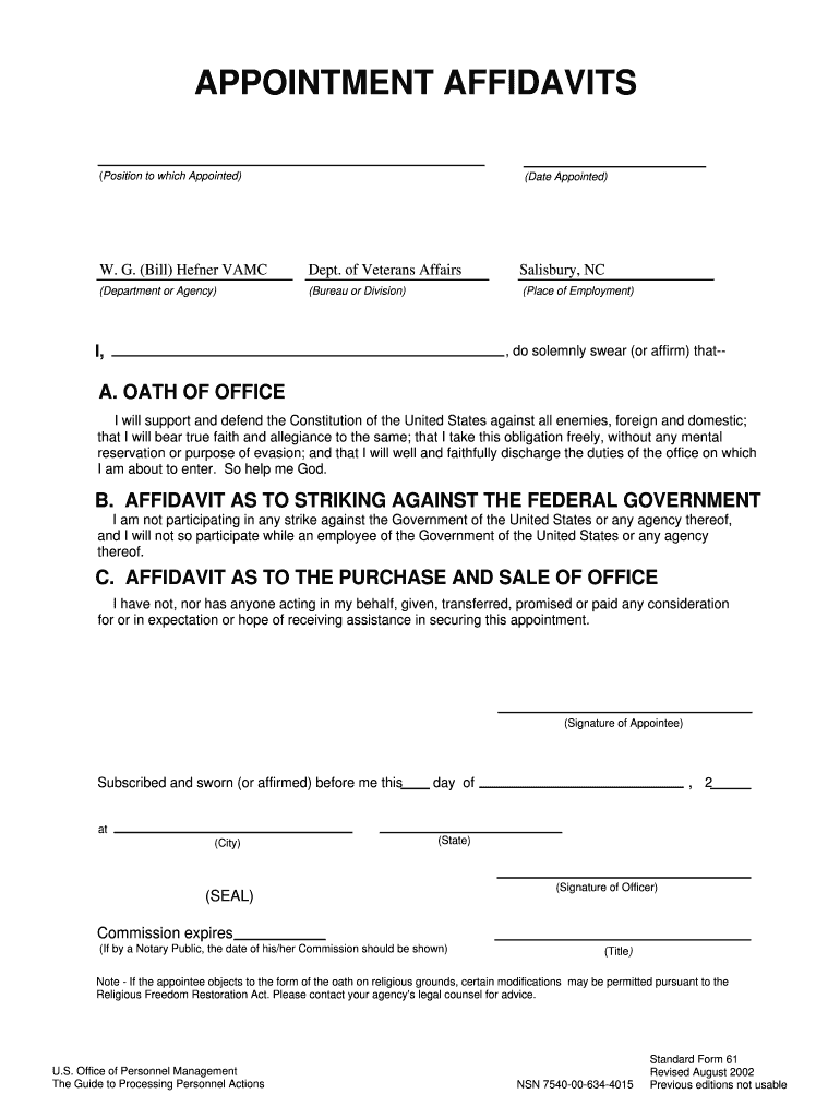 Fillable Online VA Charlotte SF61 Appointment Affidavits Fax Email Print - pdfFiller