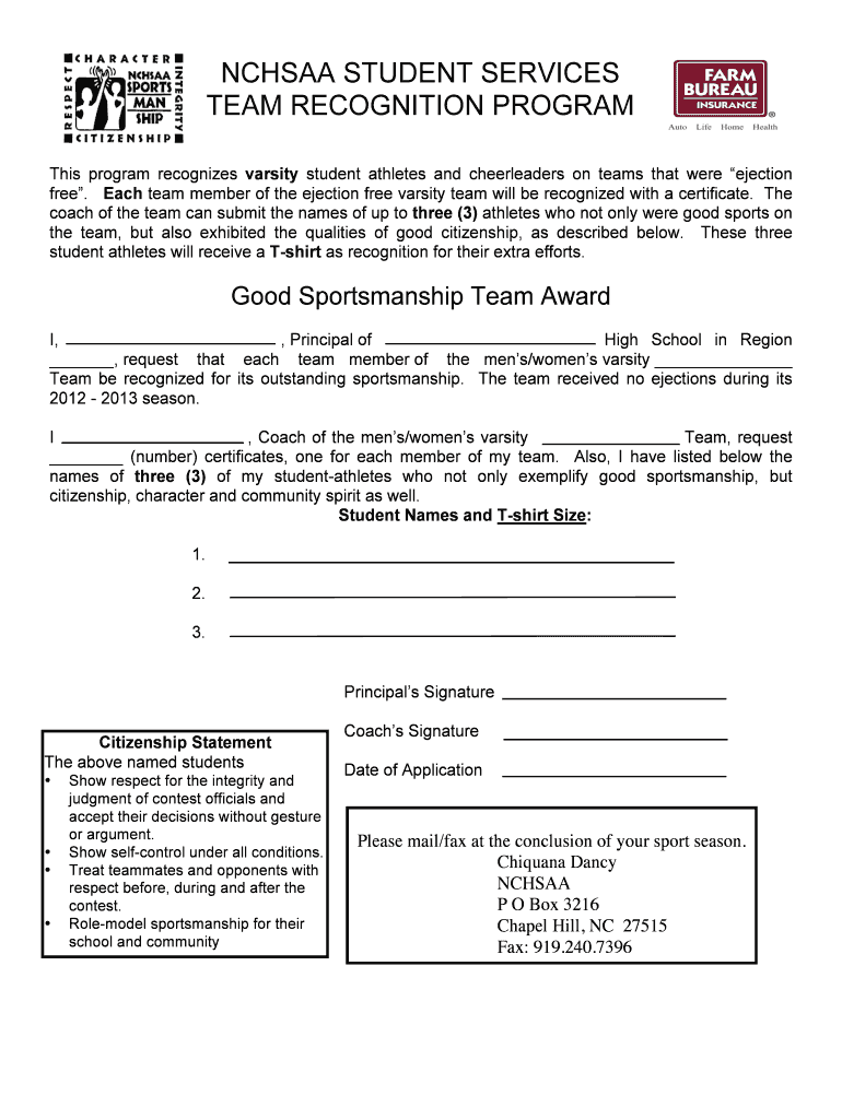 Fillable Online TEAM RECOGNITION PROGRAM Fax Email Print - pdfFiller