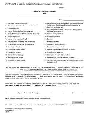 Fillable Online INSTRUCTIONS In preparing the Public Offering Statement ...