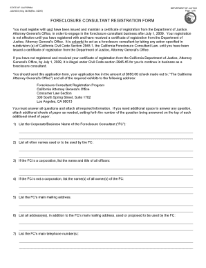 Fillable Online oag ca Foreclosure Consultant Registration Form Fax ...