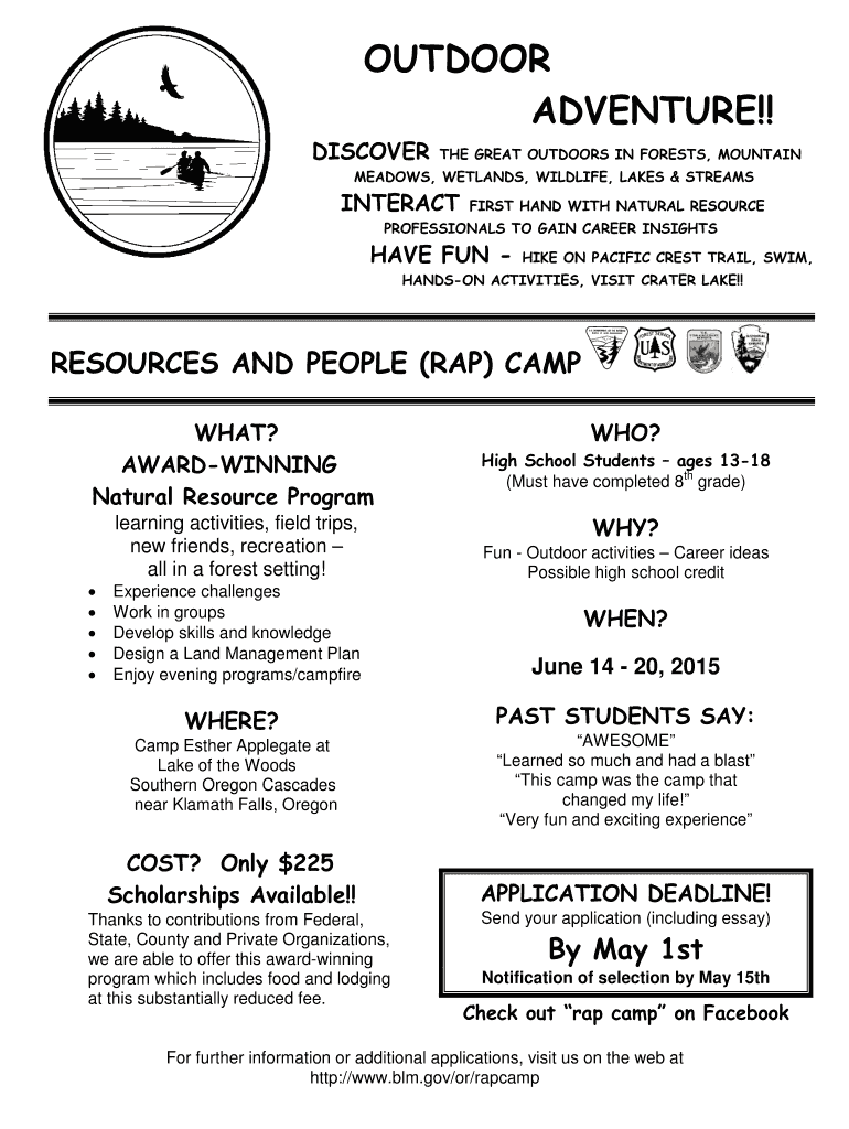Fillable Online fws Resources and People (RAP) Camp Student Application ...