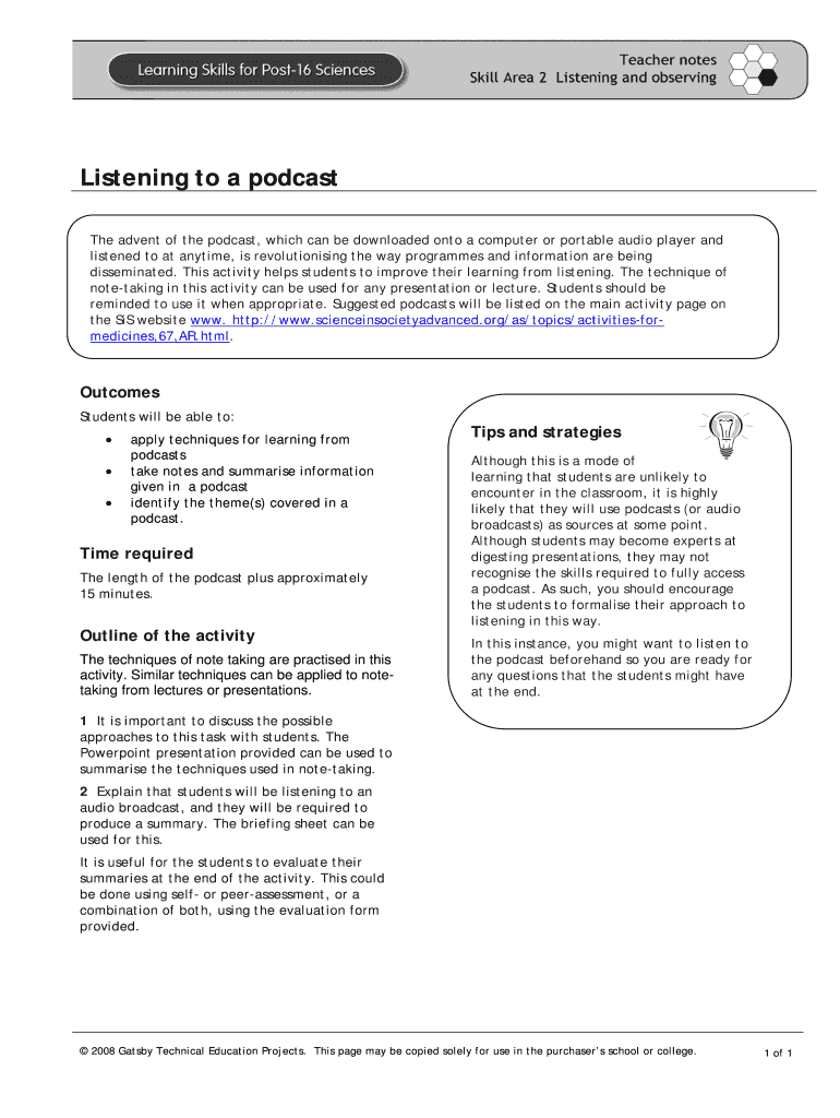 Fillable Online Listening to a podcast Fax Email Print - pdfFiller