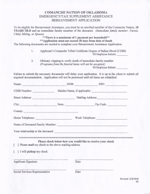 Fillable Online Bereavement Assistance Application Fax Email Print ...