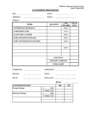 Fillable Online FORM 09 - Stationery Request Formxls Fax Email Print ...