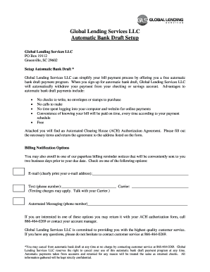 Fillable Online Global Lending Services LLC Automatic Bank Draft Setup ...