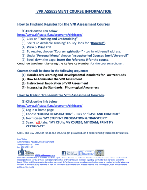 Fillable Online elcbroward VPK ASSESSMENT COURSE INFORMATION Fax Email ...