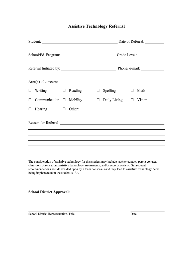 Fillable Online Assistive Technology Referral Fax Email Print - pdfFiller