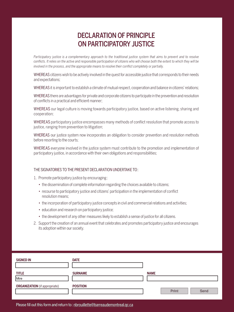 Fillable Online Declaration of principle on participatory justice ...