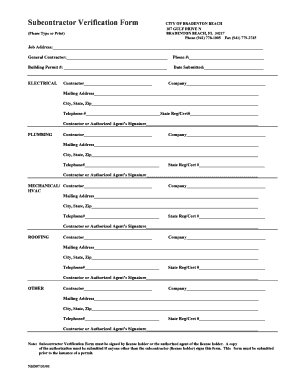 Fillable Online Sub contractor formpdf - City of Bradenton Beach Fax ...