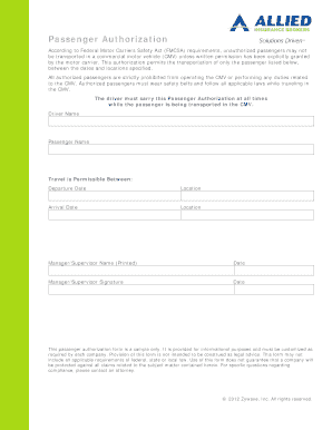 Fillable Online Passenger Authorization - Allied Tool Box Fax Email ...