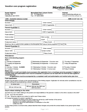 Fillable Online Vacation care program registration Fax Email Print ...