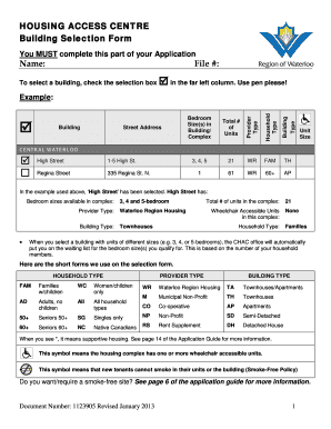 Fillable Online HOUSING ACCESS CENTRE Building Selection bFormb Name ...