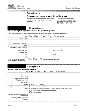Fillable Online Request to review a guardianship order - NSW Civil and ...