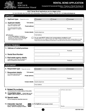 Fillable Online NCAT Rental Bond Application Form - NSW Civil and ...