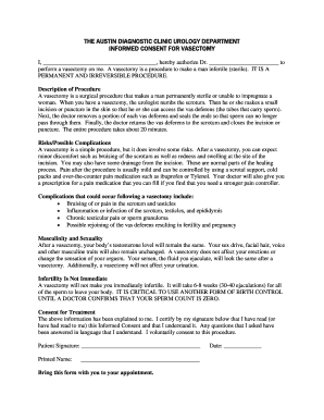 Fillable Online Vasectomy informed consent - The Austin Diagnostic ...
