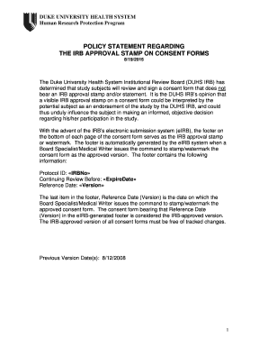 Fillable Online IRB Approval Stamp on Consent Forms - Duke University Health Fax Email Print ...